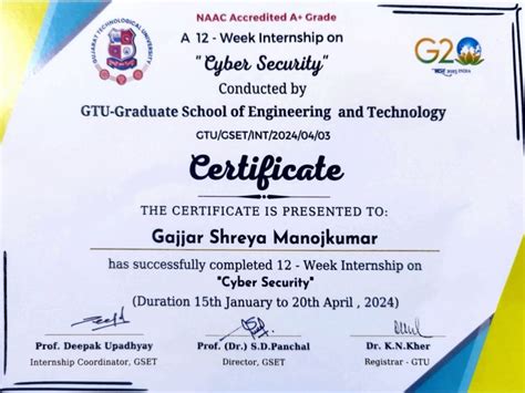 Shreya Gajjar On Linkedin Cybersecurity Internship Gsetgtu Thankful