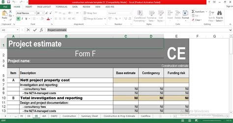 Construction Project Cost Estimate Template Excel