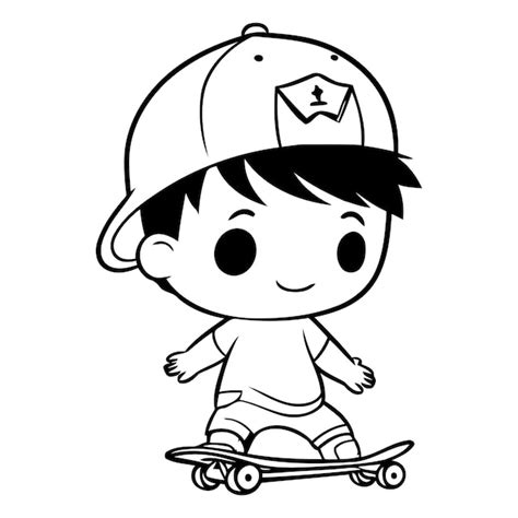 스케이트보딩 소년 터 일러스트레이션 귀여운 만화 캐릭터 프리미엄 Ai 생성 벡터