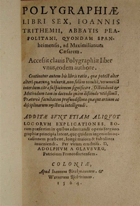 Polygraphiae Libri Sex Accessit Clavis Polygraphiae Liber Unus Eodem