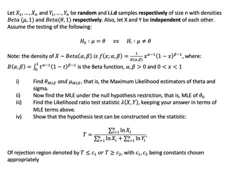 Let X1 X And Y Yn Be Random And I I D Chegg Com