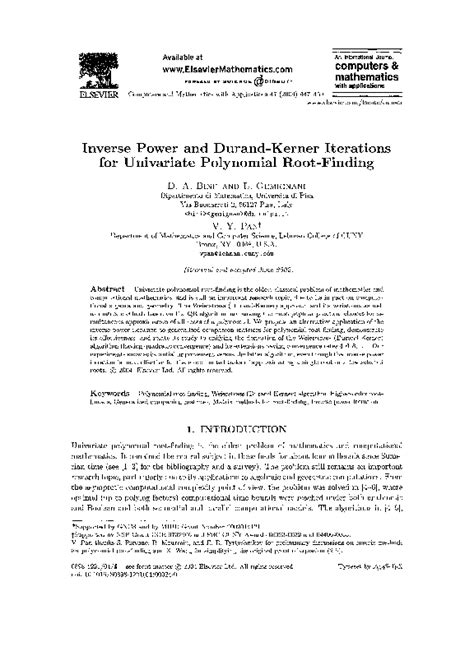 Pdf Inverse Power And Durand Kerner Iterations For Univariate