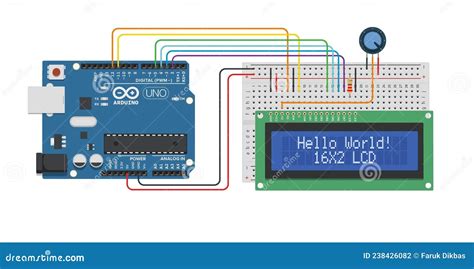 Arduino Uno 16x2 Lcd Display Circuit Arduino Project Homework And Desing Stock Illustration