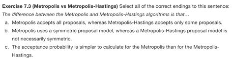 Solved Exercise 7 3 Metropolis Vs Metropolis Hastings Chegg