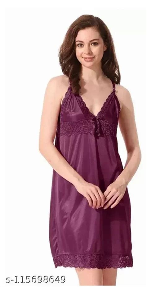 Solid Ladies Purple Satin Short Nightgown Sleeveless At ₹ 200piece In