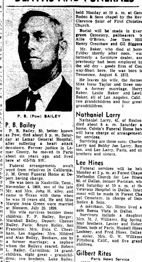 Obituary For P B Bailey Aged 60 ™