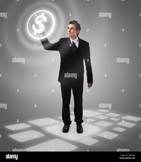 Business Man Pressing Button Stock Photo Alamy