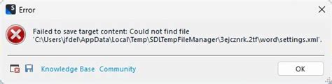 Failed To Save Target Content Could Not Find File Usersappdata