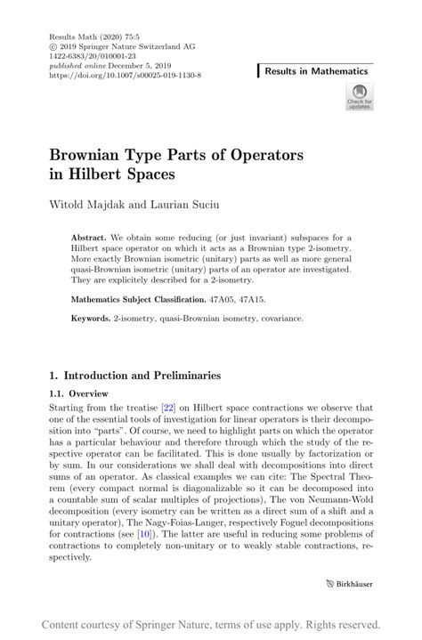 Brownian Type Parts Of Operators In Hilbert Spaces Request Pdf
