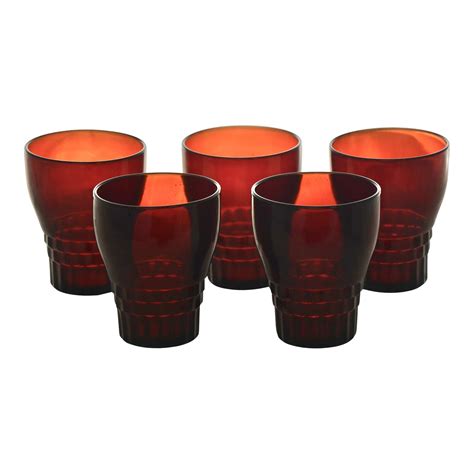 Red Ruby Glass Lowball Glasses Set Of 5 Chairish