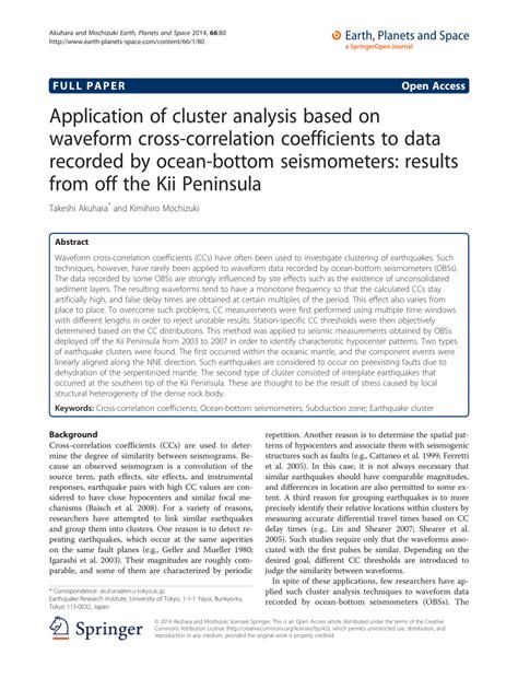 Pdf Application Of Cluster Analysis Based On Waveform Cross Correlation Coefficients To Data