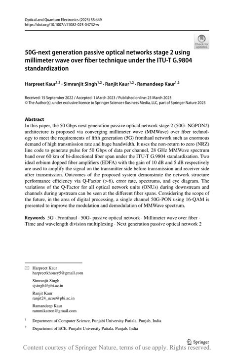 50g Next Generation Passive Optical Networks Stage 2 Using Millimeter Wave Over Fiber Technique