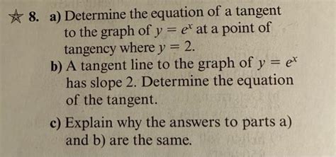 Solved A Determine The Equation Of A Tangent To The Graph Chegg