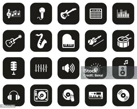 음악 또는 음악 스튜디오 장비 아이콘 흰색 에 검정 평면 디자인 세트 큰 Dj에 대한 스톡 벡터 아트 및 기타 이미지 Dj 개념 검은색 Istock