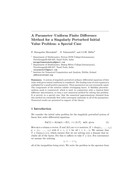Pdf A Parameter Uniform Finite Difference Method For A Singularly Perturbed Initial Value