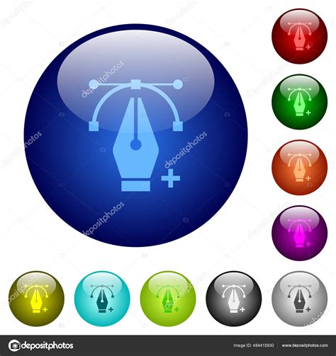 adding editing point pen tool icons glass buttons multiple colors stock