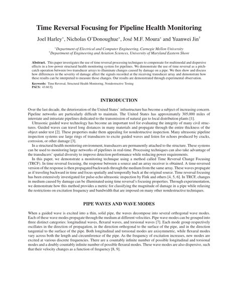 Pdf Time Reversal Focusing For Pipeline Structural Health Monitoring