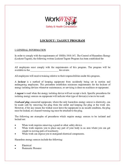 Fillable Online LOCKOUT TAGOUT PROGRAM Fax Email Print PdfFiller