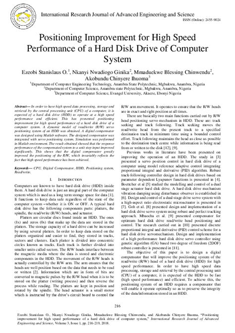 Pdf Positioning Improvement For High Speed Performance Of A Hard Disk Drive Of Computer System