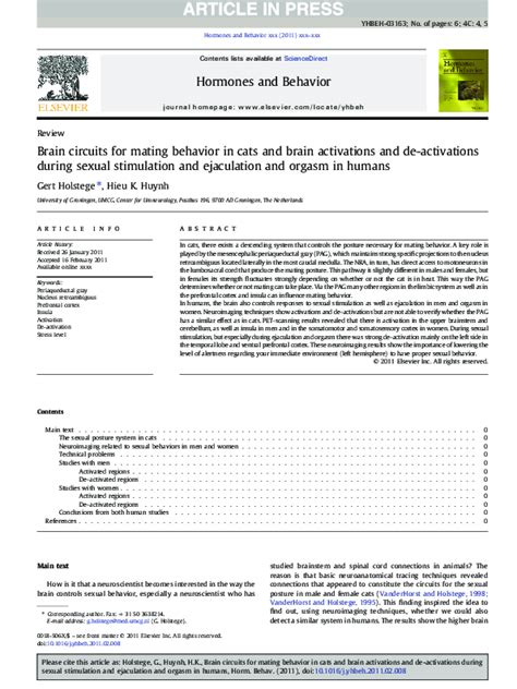 Pdf Brain Circuits For Mating Behavior In Cats And Brain Activations