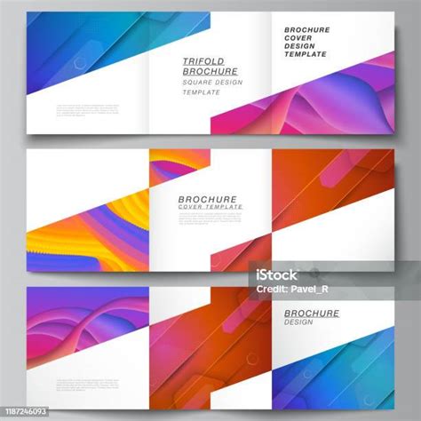 사각형 형식의 최소 벡터 편집 레이아웃은 삼중 브로셔 전단지 잡지에 대한 디자인 템플릿을 다룹니다 미래 기술 디자인 유체 그라데이션 모양 조성다채로운 배경 설계도에 대한