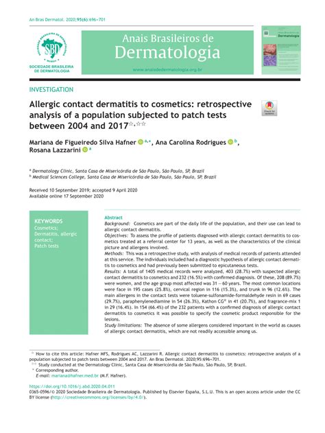 Pdf Allergic Contact Dermatitis To Cosmetics Retrospective Analysis