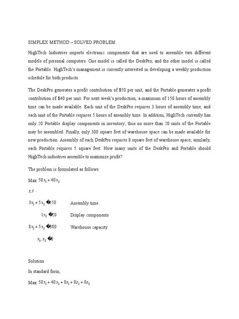 Simplex Method Optimization Pdf Linear Programming Analysis