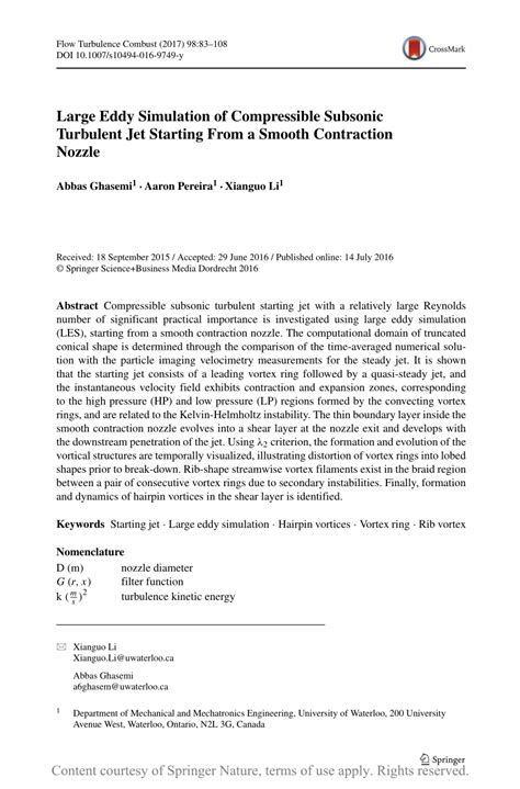 Large Eddy Simulation Of Compressible Subsonic Turbulent Jet Starting From A Smooth Contraction