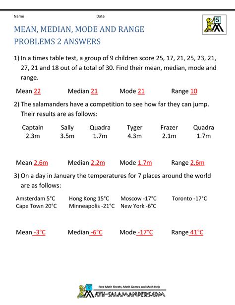 Mean Median Mode Worksheet Word Problems Arithmetic Sheets