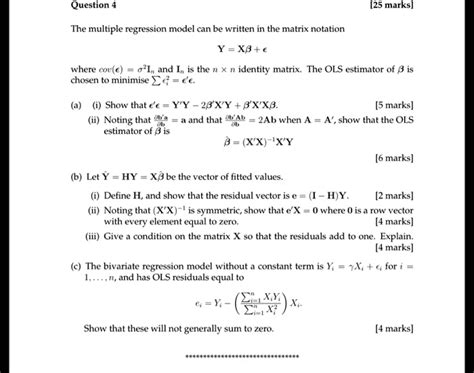 Question 25 Marks The Multiple Regression Model Can Be