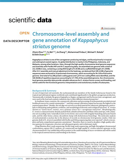 Pdf Chromosome Level Assembly And Gene Annotation Of Kappaphycus Striatus Genome