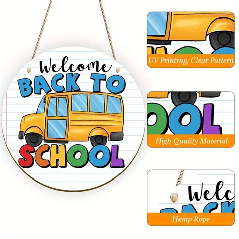 소박한 나무 조각으로 만든 둥근 학교 표지판 가정과 교실 장식을 위한 빈티지 마감 처리 바로 걸 수 있는 Temu