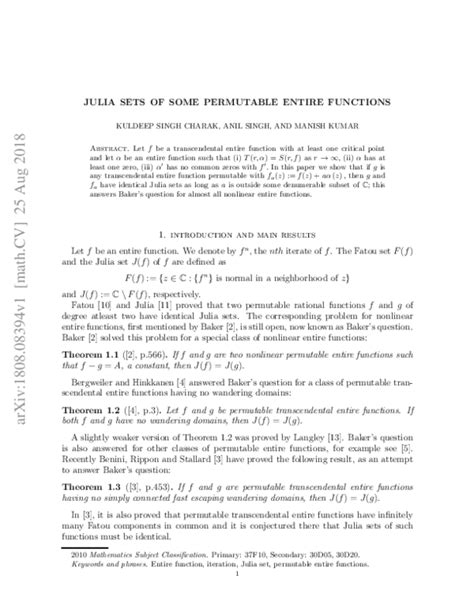 Pdf Identical Julia Sets For Permutable Transcendental Functions