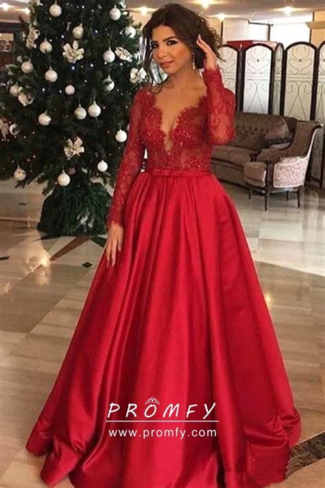 Long Red Dress With Sleeves
