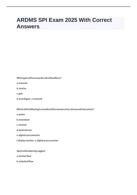 Ardms Spi Exam 2025 With Correct Answers Ardms Spi Stuvia Us