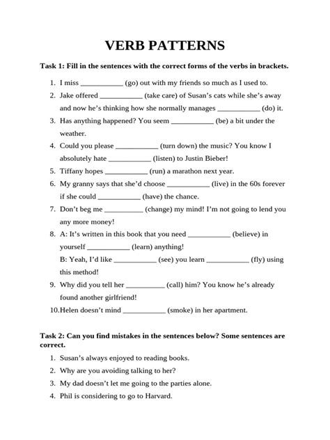 Verb Patterns Exercises Pdf