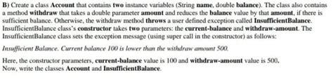 solved b create a class account that contains two instance