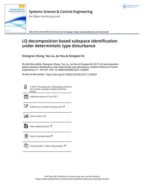 Pdf Lq Decomposition Based Subspace Identification Under Deterministic Type Disturbance