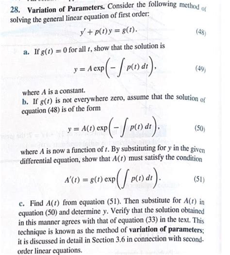 Solved Variation Of Parameters Consider The Following Chegg