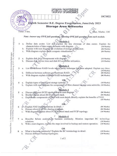 Vtu Question Paper Of 18cs822 Storage Area Networks June July 2023 Pdf