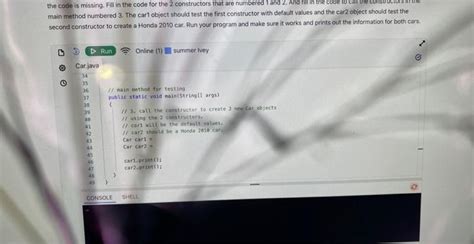 Solved The Following Class Defines A Car With The Instance