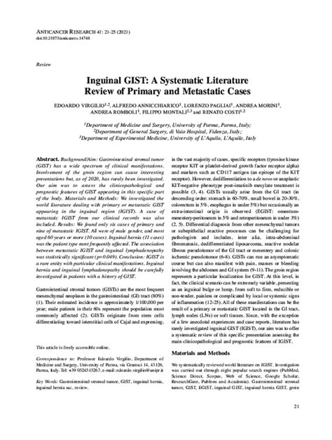 Pdf Inguinal Gist Insights On Rare Cases