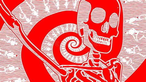 Dancing Skeleton In Comic Style White And Red Textures And Patterns