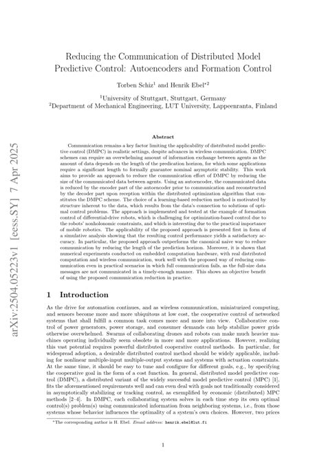 Pdf Reducing The Communication Of Distributed Model Predictive Control Autoencoders And