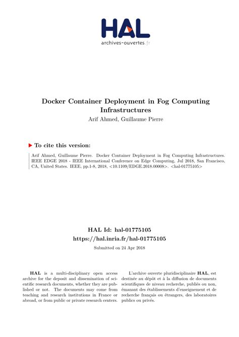 Pdf Docker Container Deployment In Fog Computing Infrastructures