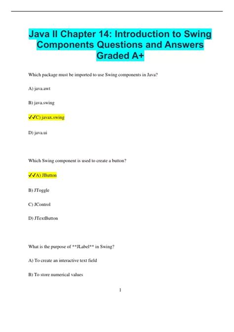 Java Ii Chapter 14 Introduction To Swing Components Questions And Answers Graded A Java Ii