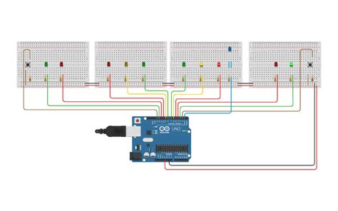 Circuit Design Semaforo Duplo Interativo Tinkercad