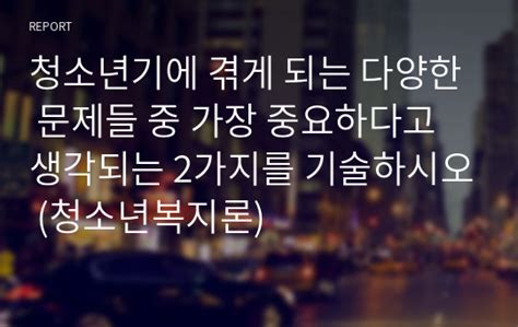 청소년기에 겪게 되는 다양한 문제들 중 가장 중요하다고 생각되는 2가지를 기술하시오 청소년복지론 레포트