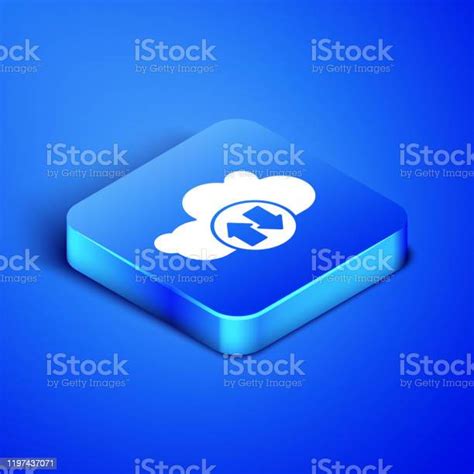 아이소메트릭 클라우드 다운로드 및 파란색 배경에 격리 아이콘을 업로드합니다 파란색 사각형 버튼입니다 벡터 일러스트레이션 0명에 대한 스톡 벡터 아트 및 기타 이미지 Istock