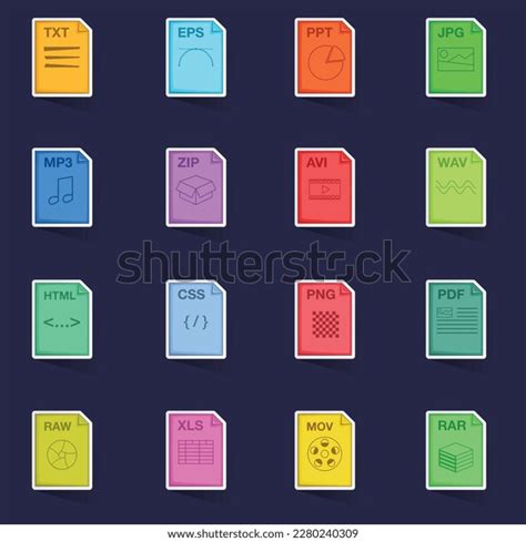 File Extension Icons Set Stikers Collection Stock Vector Royalty Free 2280240309 Shutterstock
